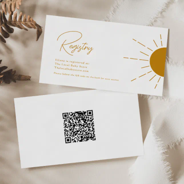Minimalist Boho Sunshine QR Code Baby Registry Enclosure Card | Zazzle