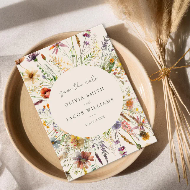 Minimalist Boho Wildflower Floral Wedding Save The Date | Zazzle
