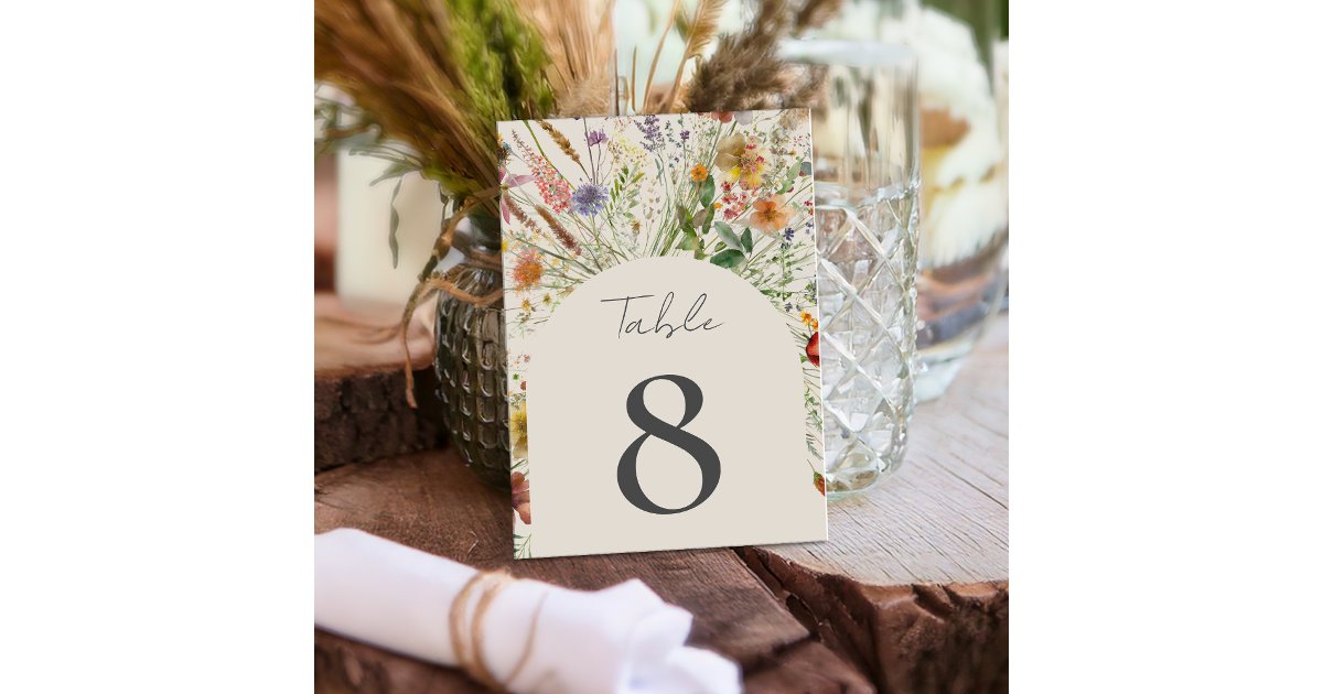 Minimalist Boho Wildflower Floral Wedding Table Number | Zazzle