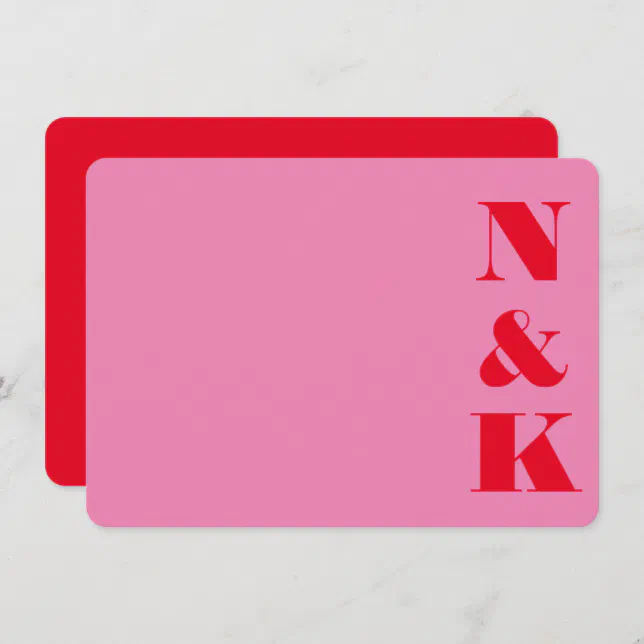 Minimalist Bold Monogram Pink And Red Wedding Name Note Card Zazzle