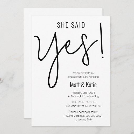 Minimalist Bold She Said Yes Engagement Party Invitation | Zazzle