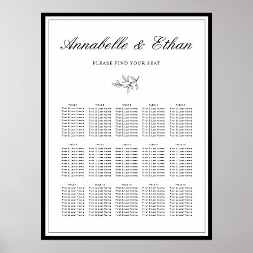 Minimalist Border Foliage Leaf Seating Chart | Zazzle