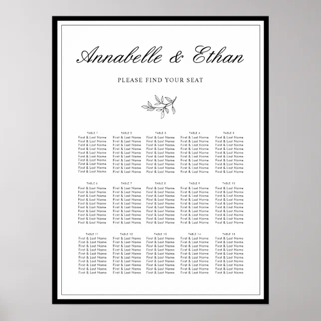 Minimalist Border Foliage Leaf Seating Chart | Zazzle