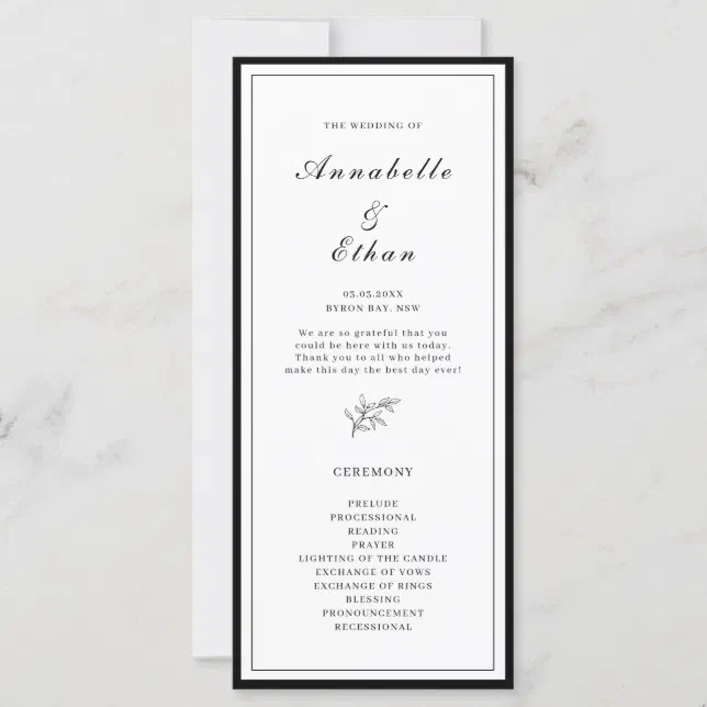 Minimalist Border Foliage Wedding Ceremony Program | Zazzle