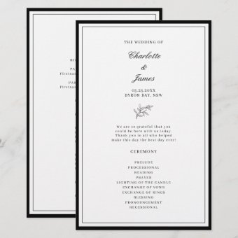 Minimalist Border Leaf Wedding Ceremony Program | Zazzle