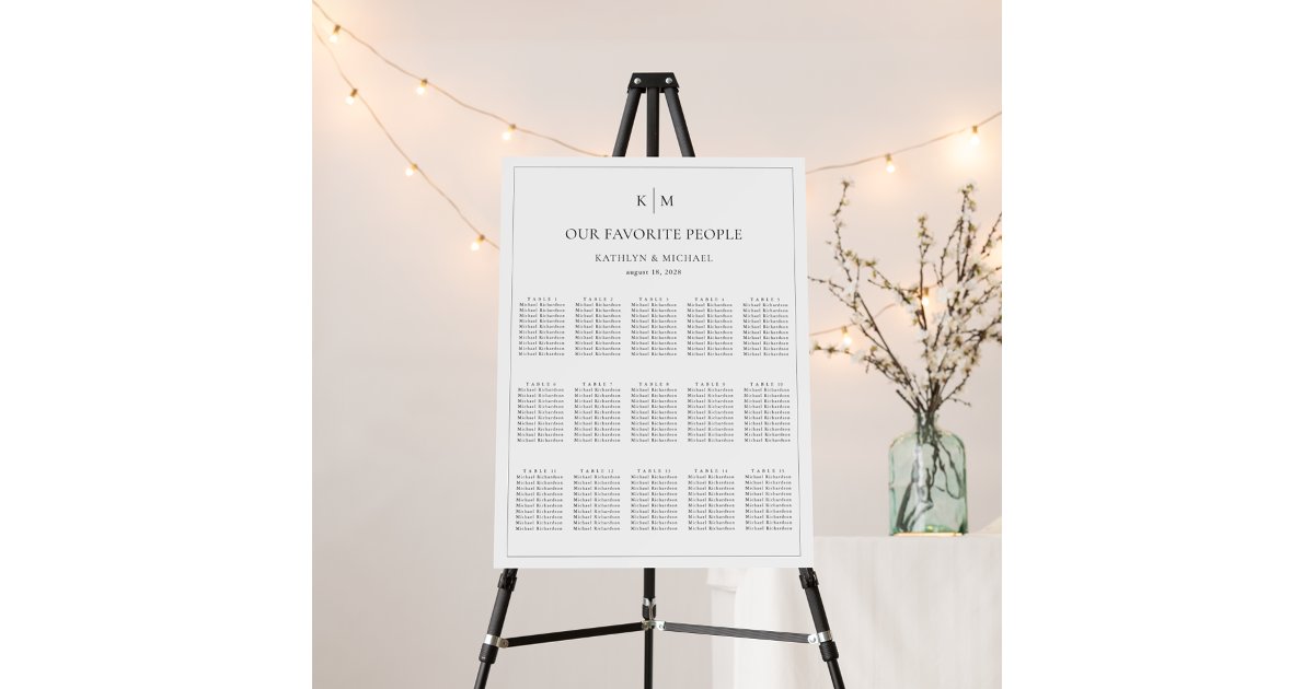 Minimalist Border Wedding 15 Table Seating Charts Foam Board | Zazzle