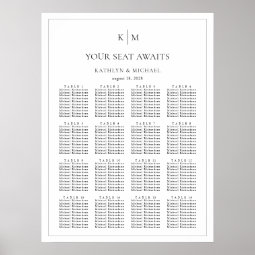 Minimalist Border Wedding 16 Table Seating Charts | Zazzle