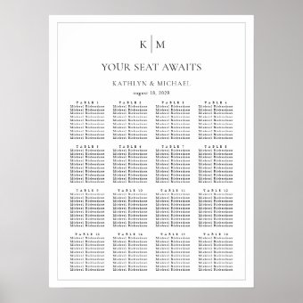 Minimalist Border Wedding 16 Table Seating Charts | Zazzle