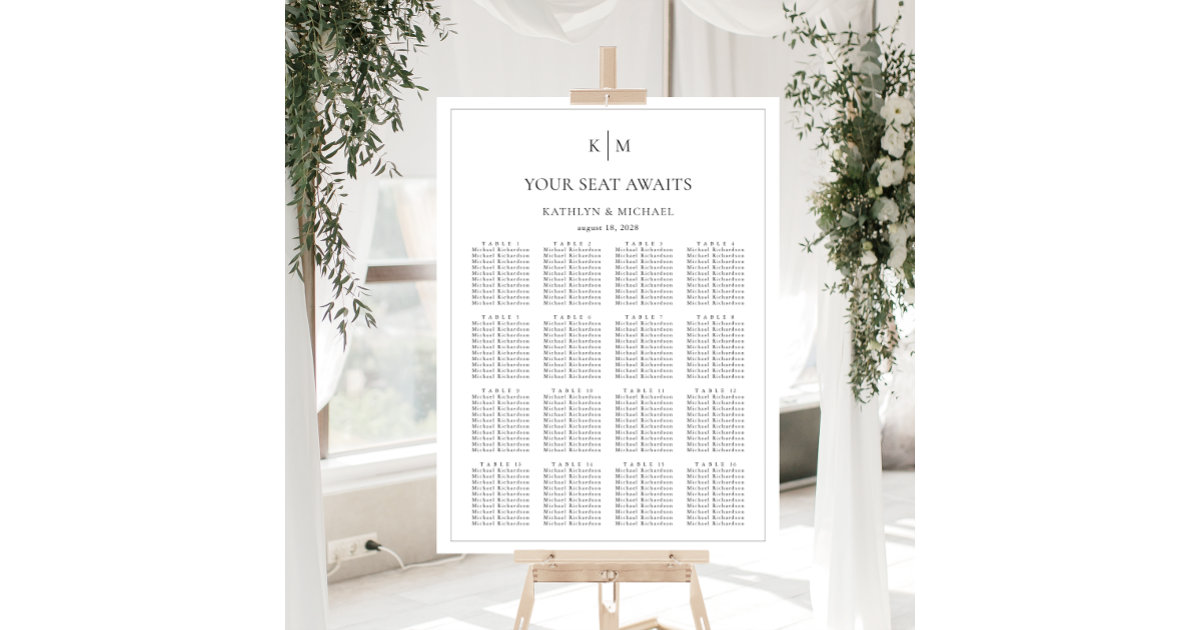 Minimalist Border Wedding 16 Table Seating Charts | Zazzle