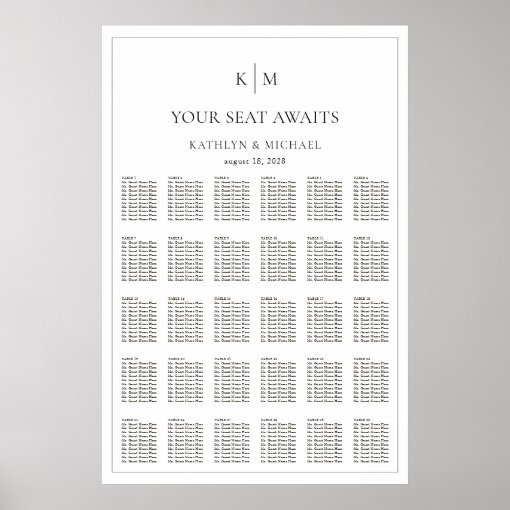 Minimalist Border Wedding 30 Table Seating Charts | Zazzle