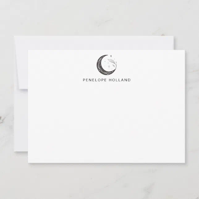 Minimalist Botanical Moon Drawing Personalized Note Card | Zazzle