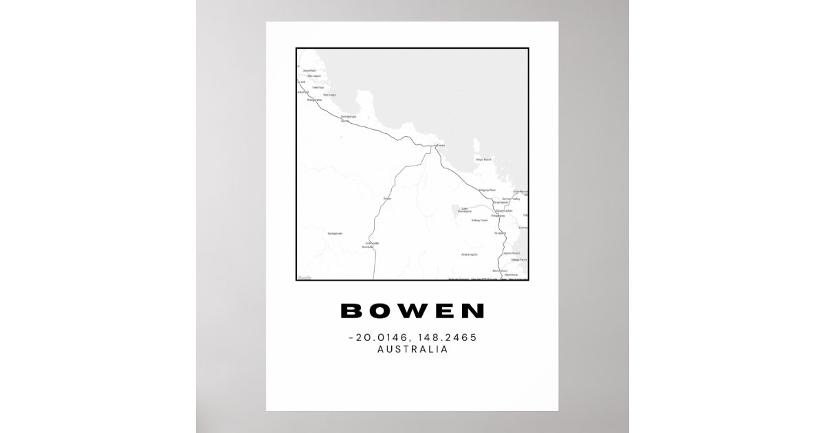 Minimalist Bowen Map with Coordinates Poster | Zazzle