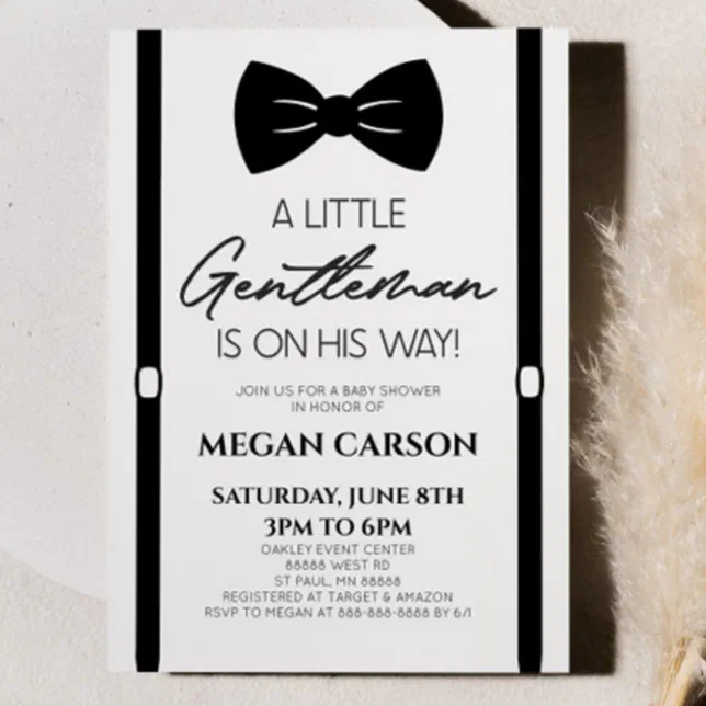 Minimalist Bowtie A Little Gentleman Baby Shower Invitation | Zazzle