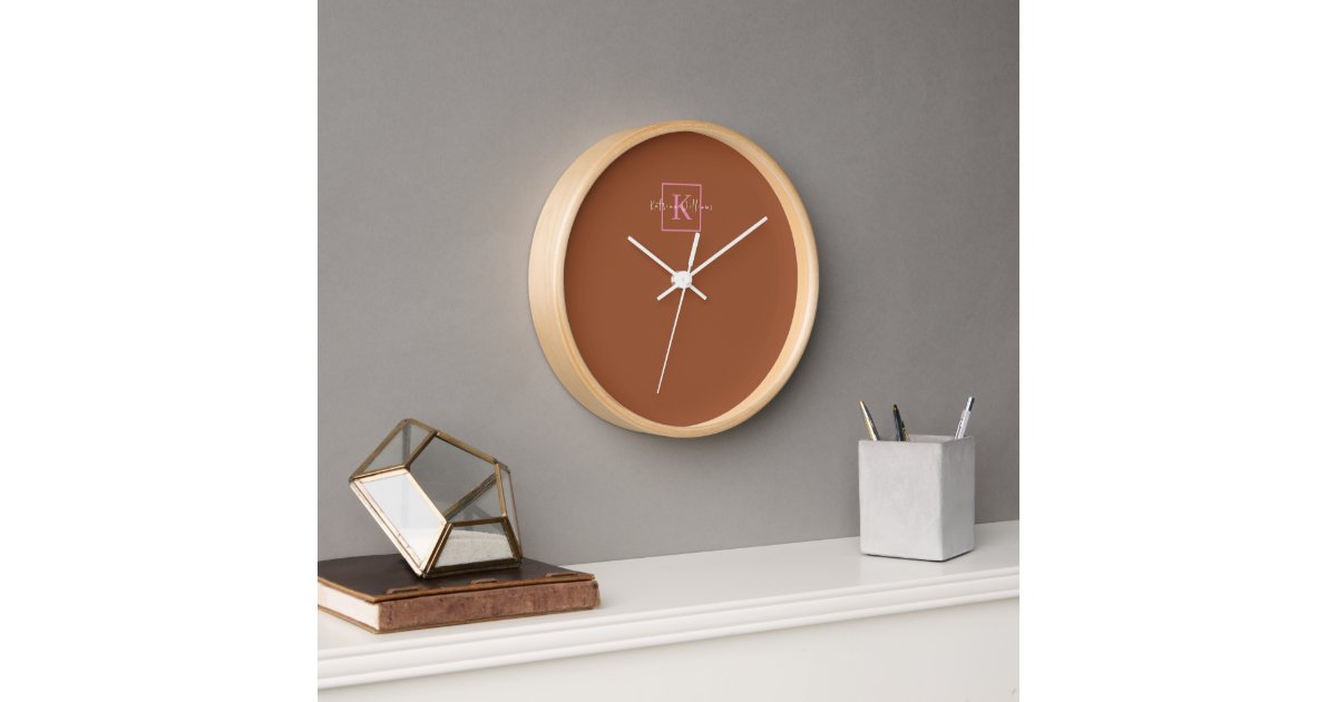 Minimalist Branding Logo Terracotta Pink Monogram Clock | Zazzle