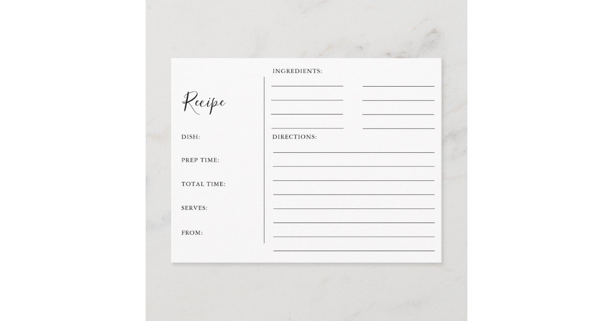 Minimalist Bridal Shower Recipe Cards | Zazzle.com
