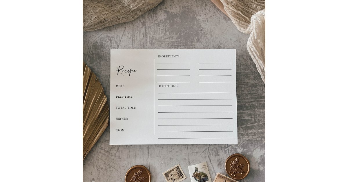 Minimalist Bridal Shower Recipe Cards | Zazzle