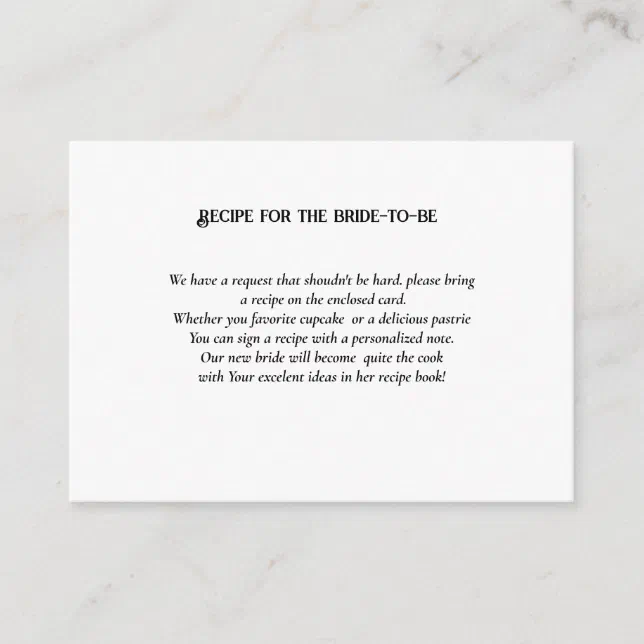 Minimalist bridal shower request recipe for bride enclosure card | Zazzle