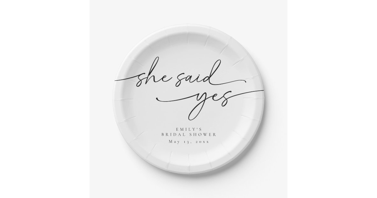Minimalist Bridal Shower She Said Yes Paper Plates | Zazzle
