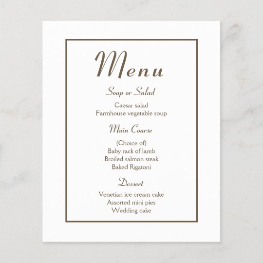 Minimalist Brown Menu Elegant Modern Wedding Party | Zazzle.com