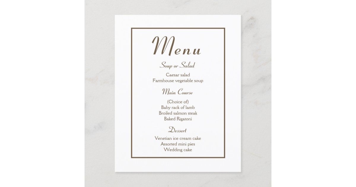Minimalist Brown Menu Elegant Modern Wedding Party | Zazzle