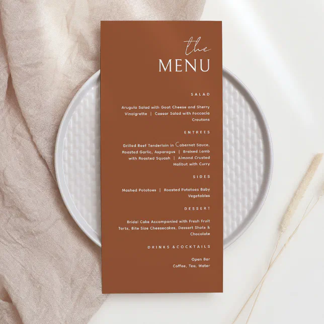 Minimalist Brown Terracotta The Menu Card | Zazzle