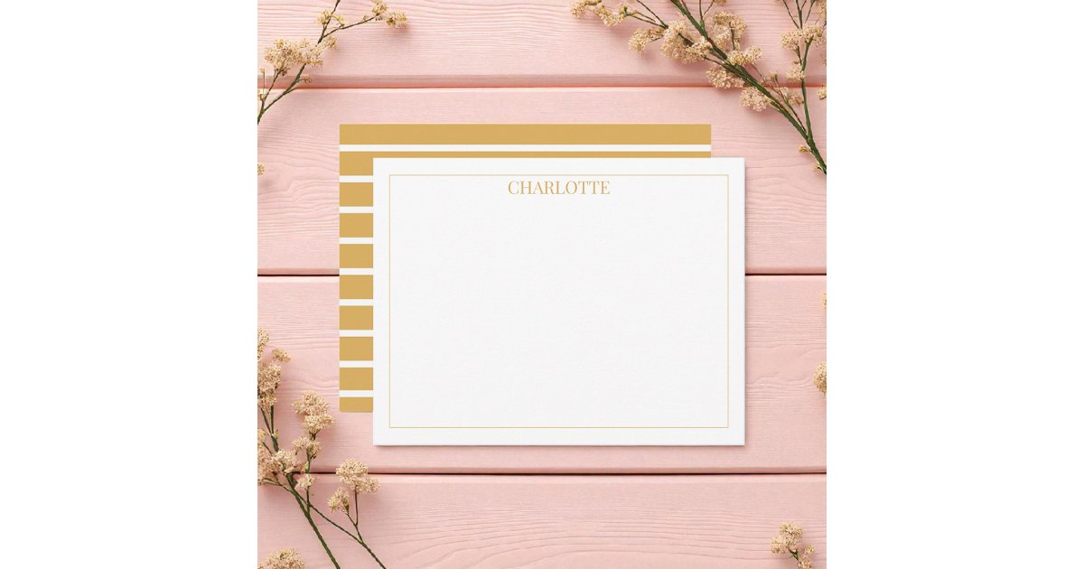 Minimalist Brown & White Stripes Classic Chic Note Card | Zazzle
