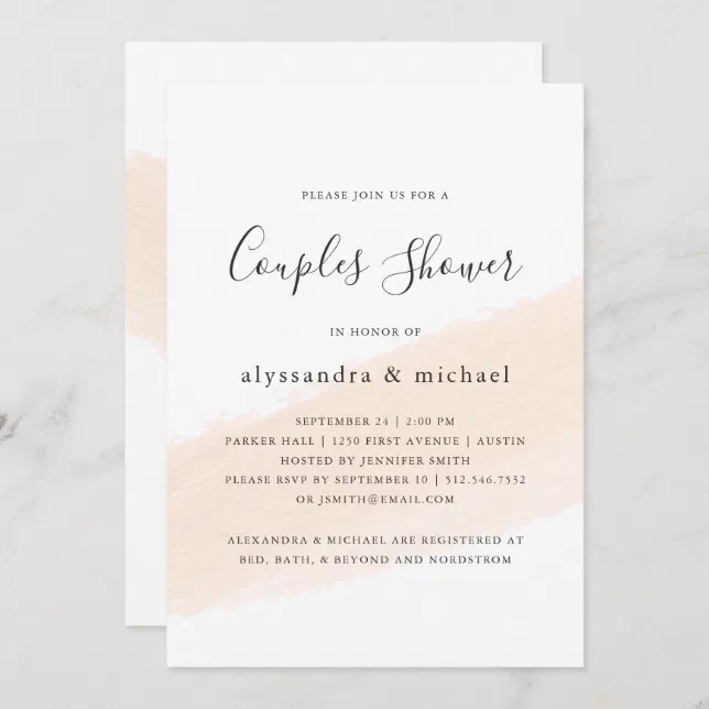 Minimalist Brush Blush Pink Stripe Couples Shower Invitation | Zazzle