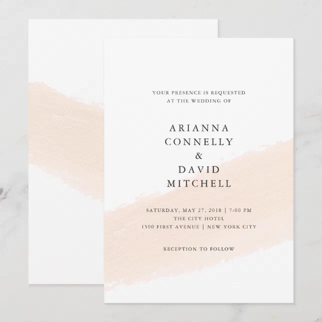 Minimalist Brush | Blush Pink Stripe Wedding Invitation | Zazzle