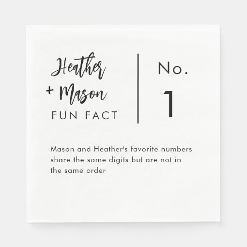 Minimalist Brush Couple Fun Facts Wedding Napkins | Zazzle