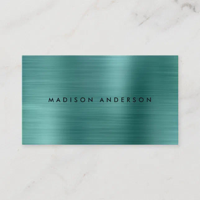 Minimalist Brushed Metal Teal Green Business Card | Zazzle
