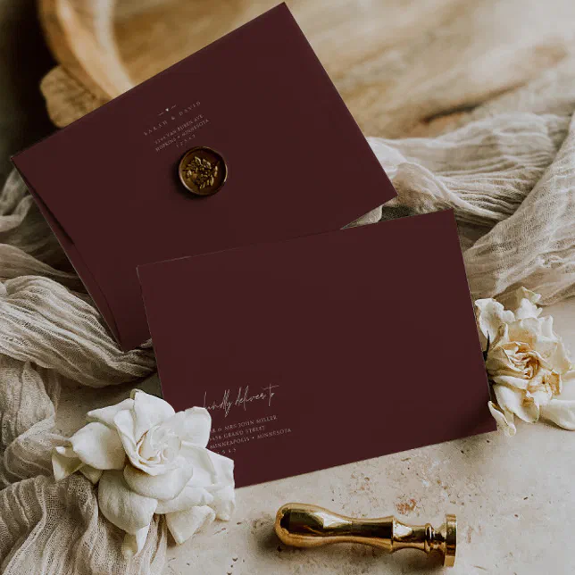Minimalist Burgundy A7 5x7 Wedding Invitation Envelope | Zazzle