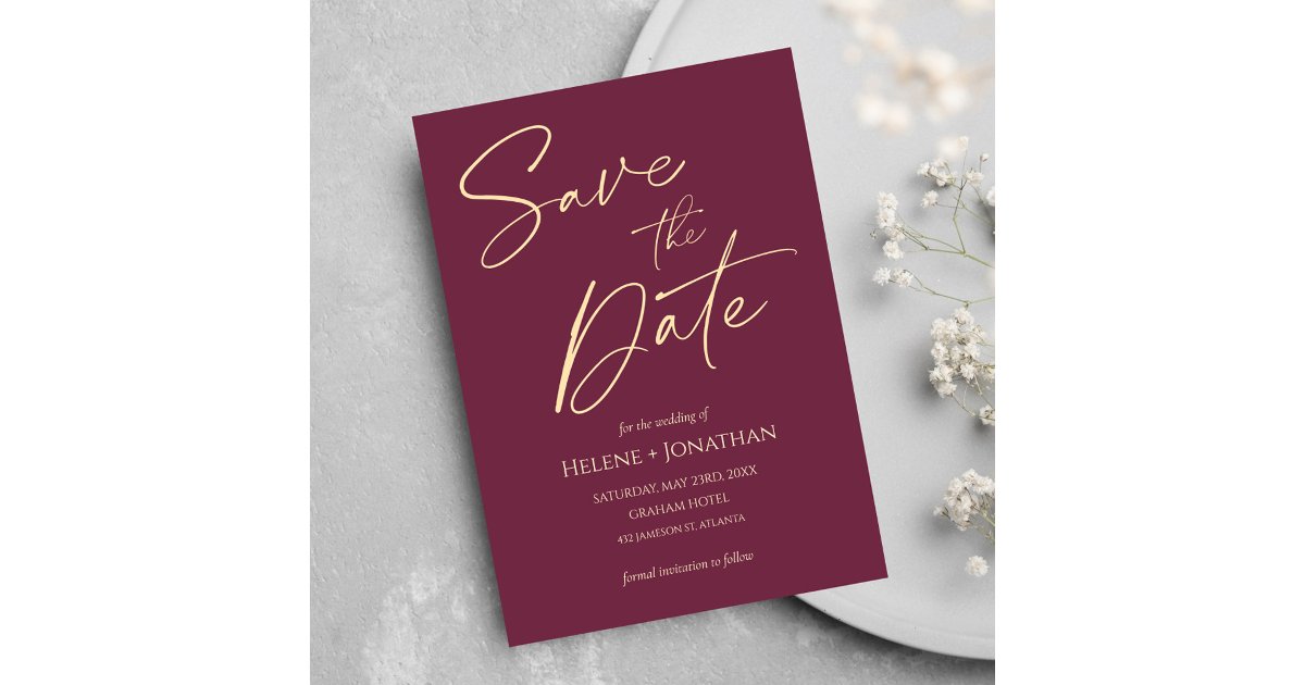 Minimalist Burgundy Elegant Wedding Save The Date Invitation | Zazzle