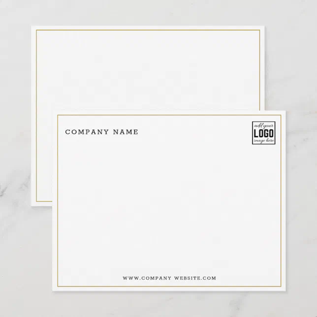 Minimalist Business Logo Company Name Gold Border Note Card | Zazzle