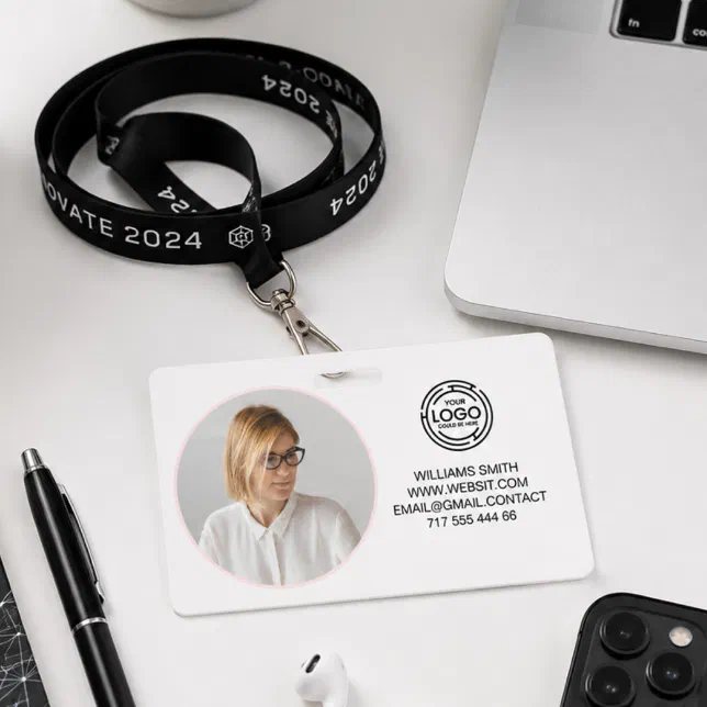 Minimalist Business Logo Photo Name Code Bar Badge | Zazzle
