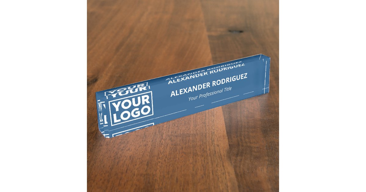 Minimalist Business Logo Professional Blue Desk Name Plate | Zazzle