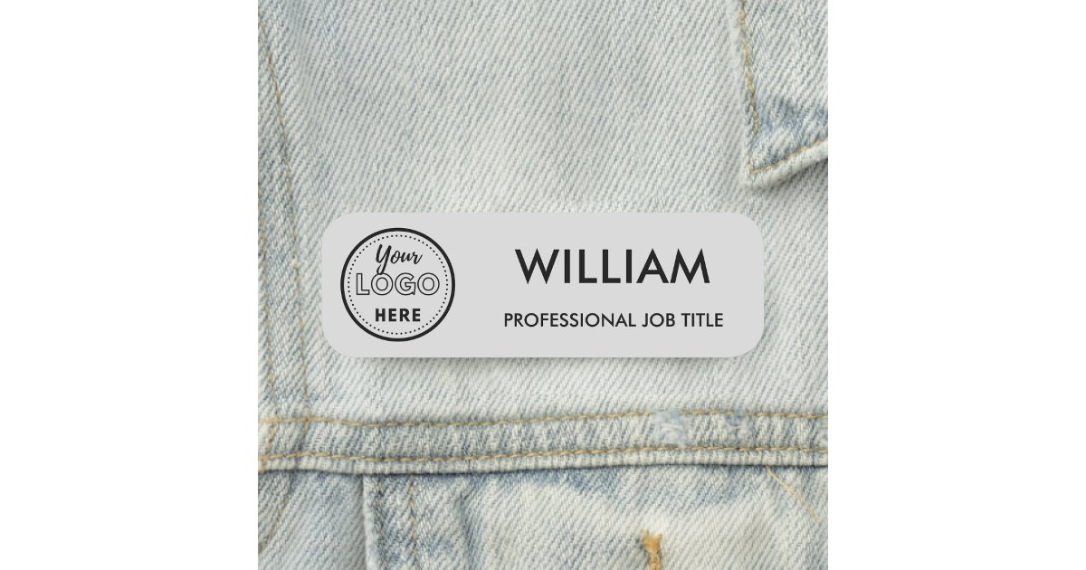 Minimalist Business Logo Soft Grey Employee Staff Name Tag | Zazzle