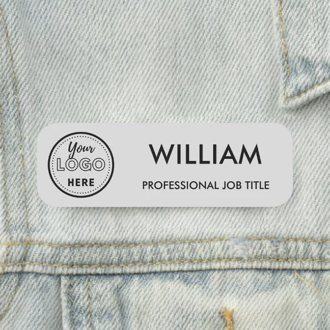 Minimalist Business Logo Soft Grey Employee Staff Name Tag | Zazzle