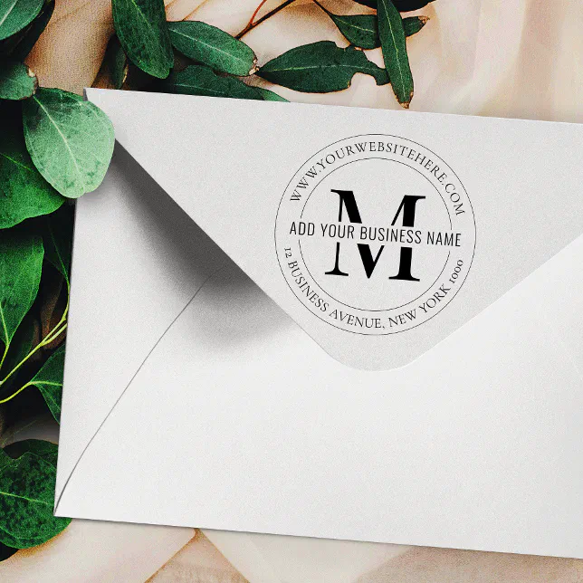 Minimalist Business Monogram Logo Black & White Rubber Stamp | Zazzle