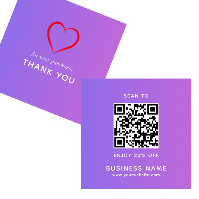 Minimalist Business QR Code Thank You Discount Card | Zazzle