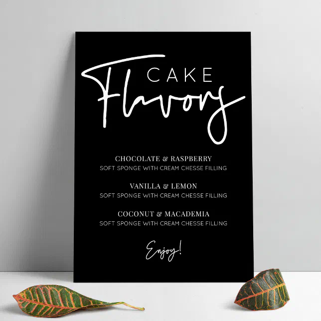 Minimalist Cake Flavors Menu Simple Black Modern Poster | Zazzle