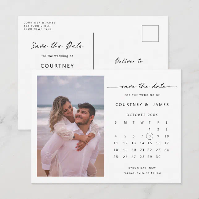 Minimalist calendar photo Save the Date Invitation Postcard | Zazzle
