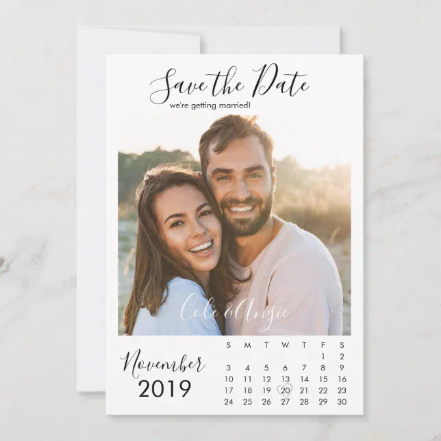 Minimalist Calendar Save The Date with Photo | Zazzle