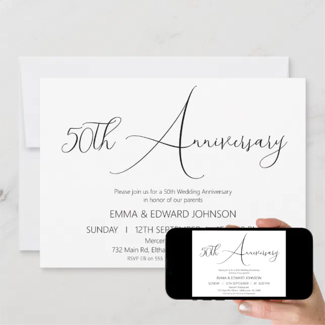 Minimalist Calligraphy 50th Anniversary Invitation | Zazzle