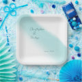 Minimalist Calligraphy Aqua Watercolor Wedding Paper Plates | Zazzle