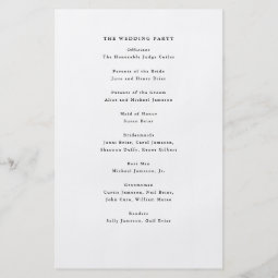 Minimalist Calligraphy Black + White Paper Program | Zazzle