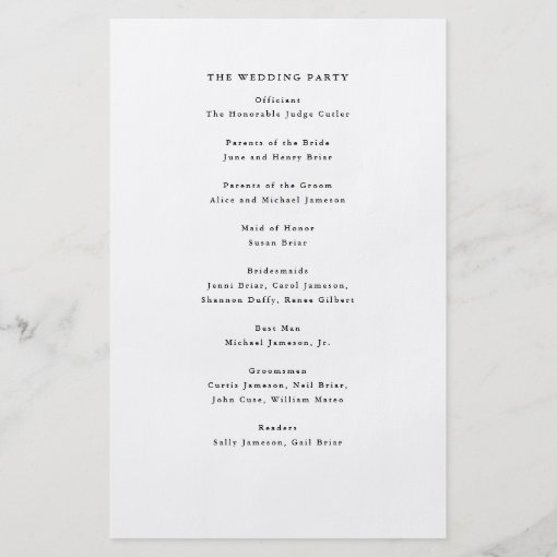 Minimalist Calligraphy Black + White Paper Program | Zazzle