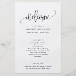 Minimalist Calligraphy Black + White Paper Program | Zazzle