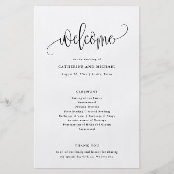 Minimalist Calligraphy Black + White Paper Program | Zazzle