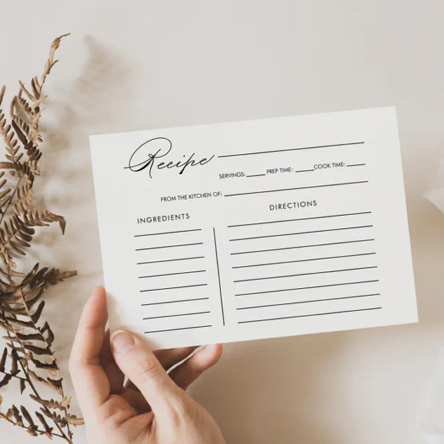 Minimalist Calligraphy Bridal Shower Recipe Card | Zazzle