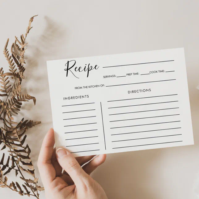 Minimalist Calligraphy Bridal Shower Recipe Card | Zazzle